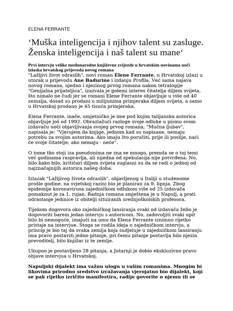 Elena Ferante, Intervju 14.02.2024 | PDF