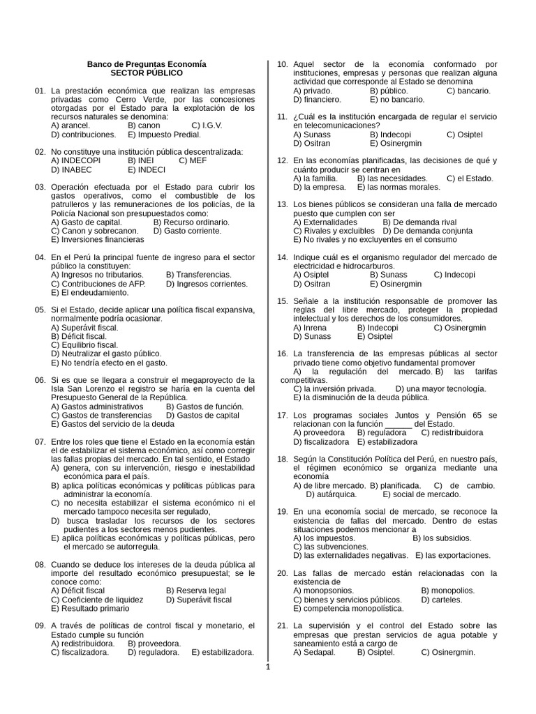 Banco de Preguntas Economia OK | PDF | Tipo de cambio | Presupuesto
