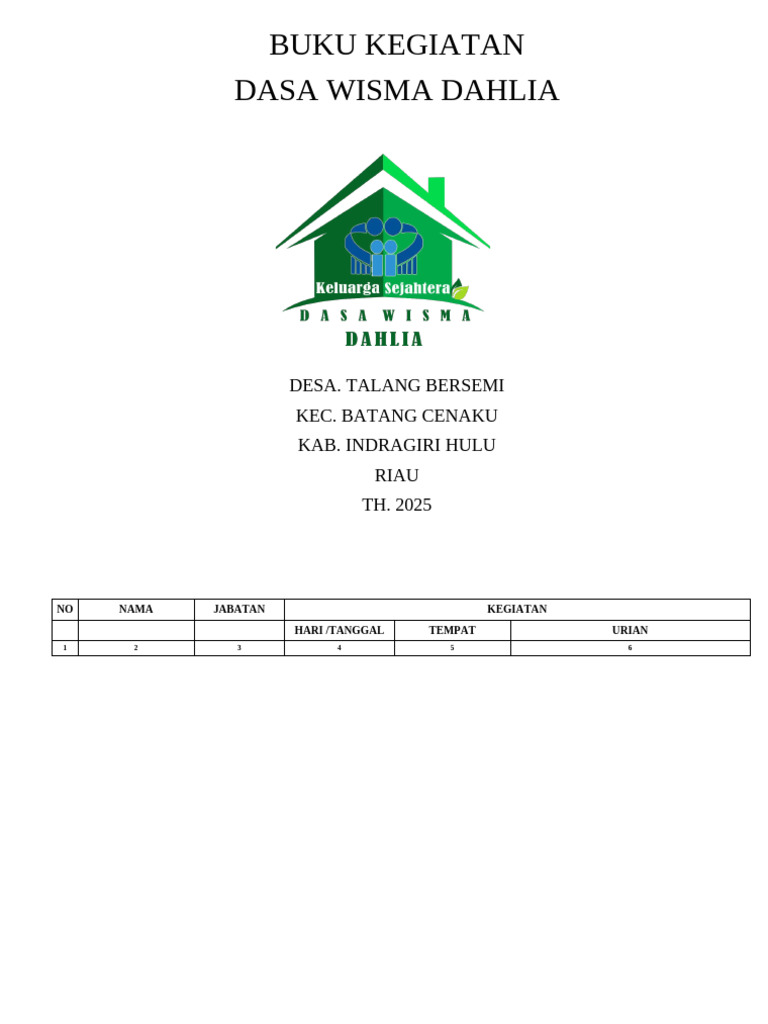 Buku Kegiatan Dasa Wisma Dahlia 2025 | PDF