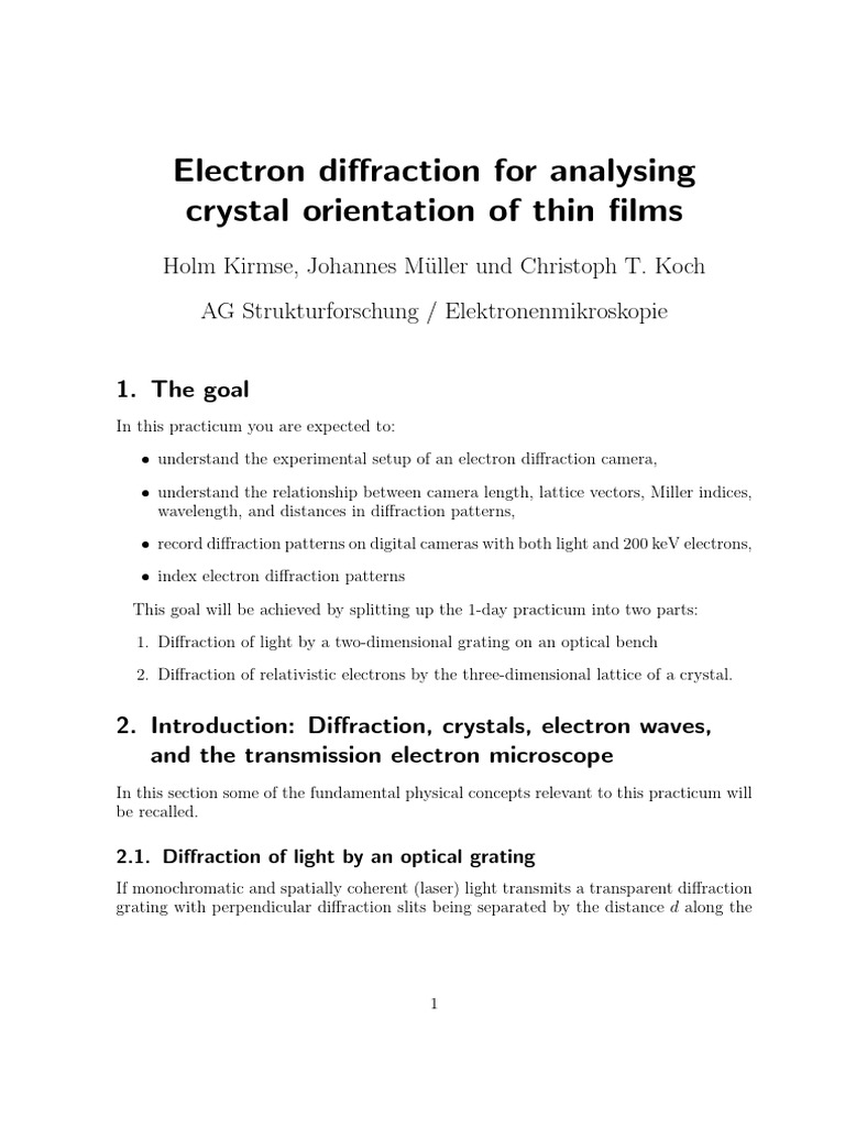 Lab Manual of Electron Diffraction | PDF | Transmission Electron Microscopy | Electron