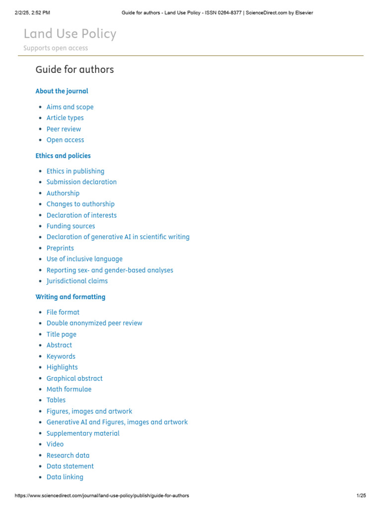Author Guidelines for Land Use Policy | PDF | Open Access | Gender