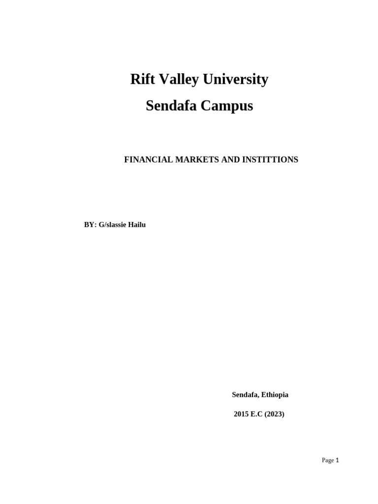 Rift Valley University Sendafa Campus: Financial Markets and ...