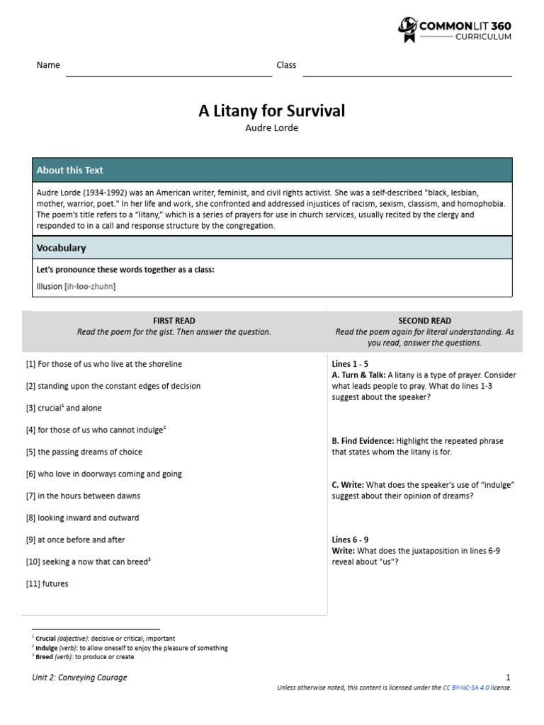 11 A Litany For Survival STUDENT | PDF | Poetry | Creative Commons License