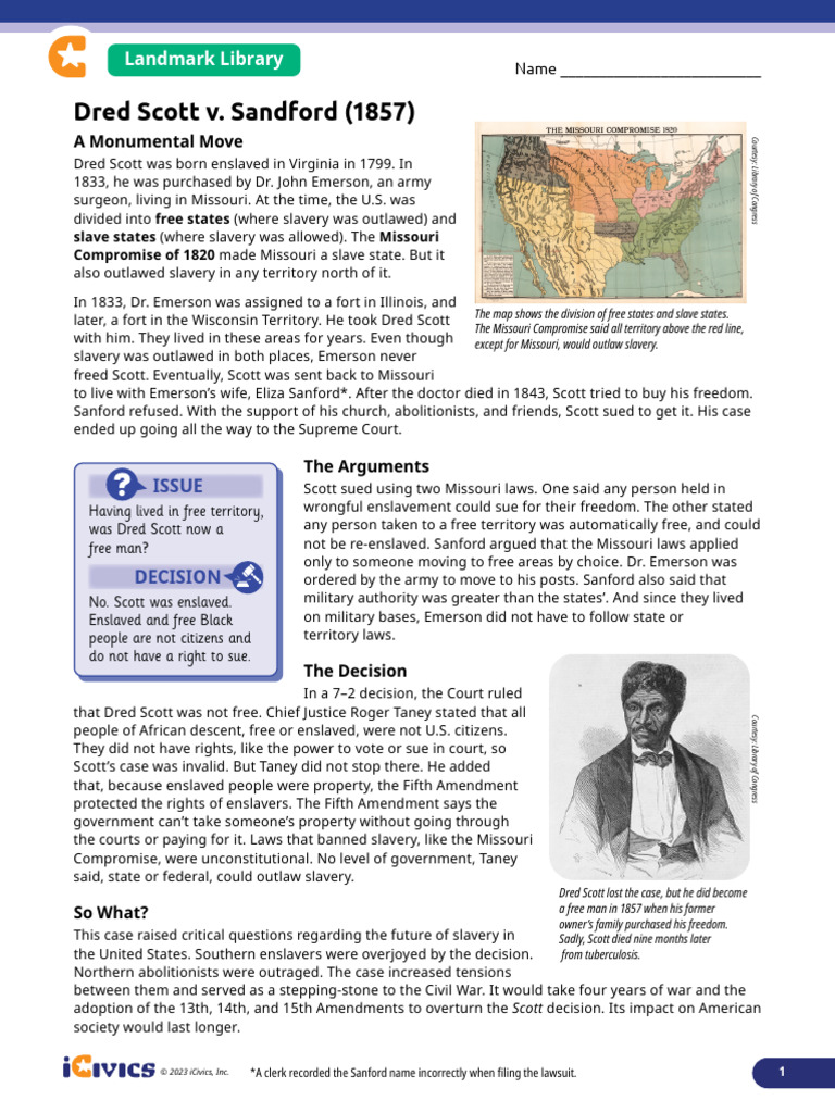 Dred Scott v. Sandford Student Docs | PDF | Dred Scott V. Sandford ...