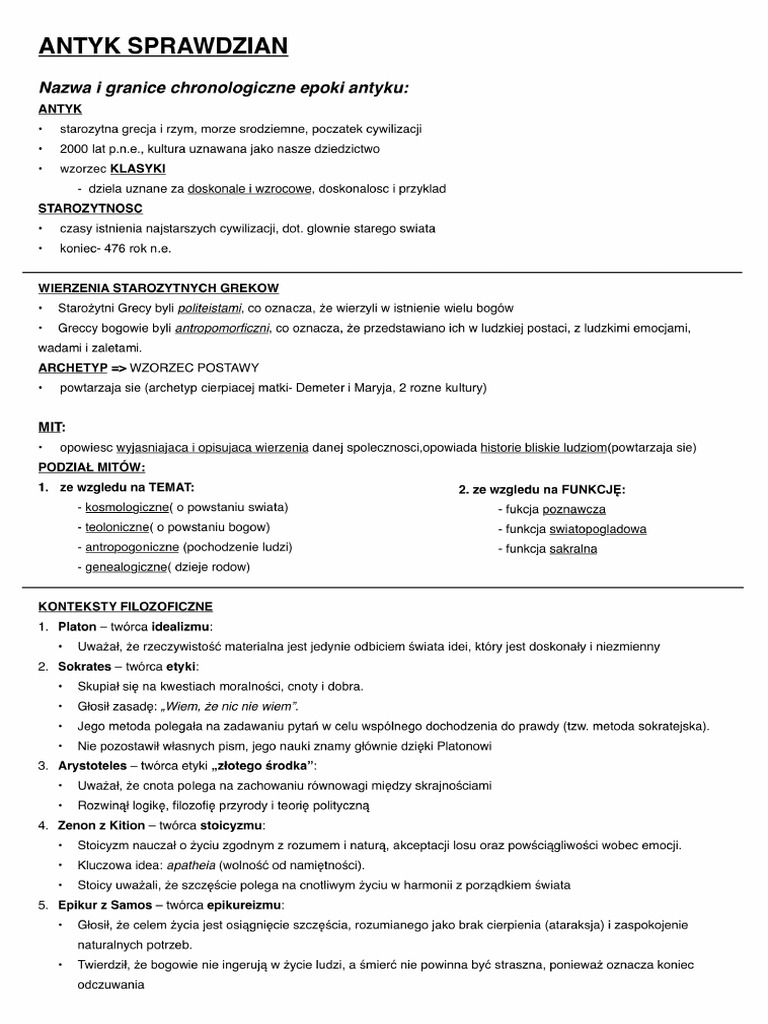 Polski Antyk Klasa 1 Liceum | PDF