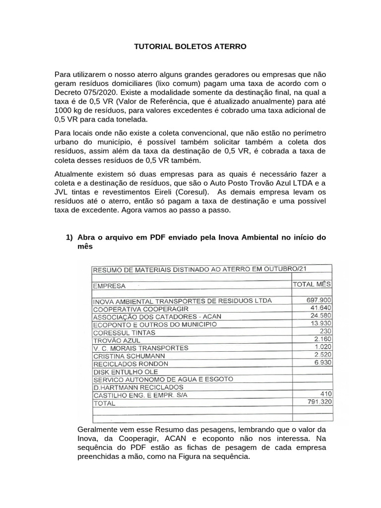 Tutorial Boletos Aterro | PDF | Desperdício | Aterro