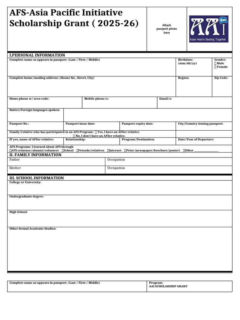 AAI Scholarship Application Form 2025 | PDF