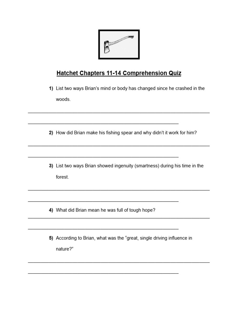 Hatchet Chapters 11-14 Comprehension Quiz | PDF