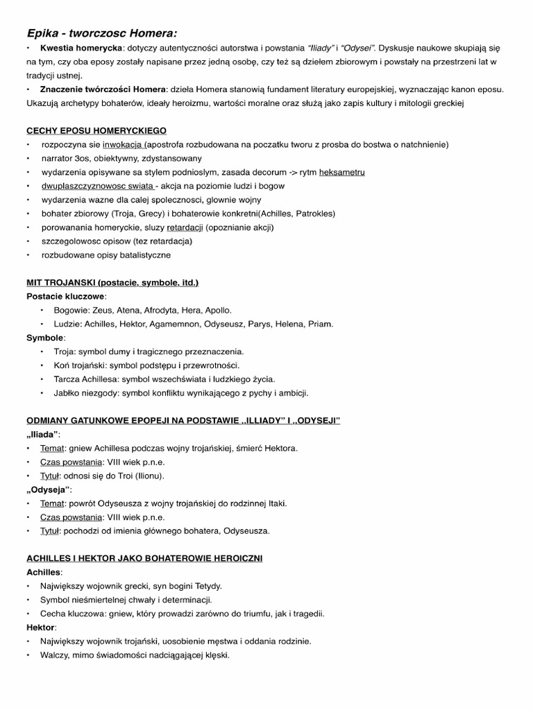 Polski Antyk Sprawdzian 1 Klasa Liceum 2 | PDF