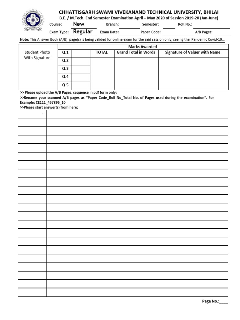 Exam Instructions for Students | PDF