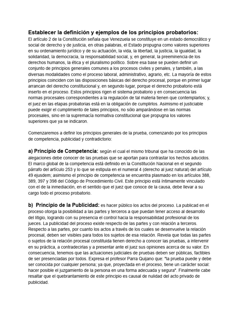 Establecer La Definición y Ejemplos de Los Principios Probatorios | PDF ...