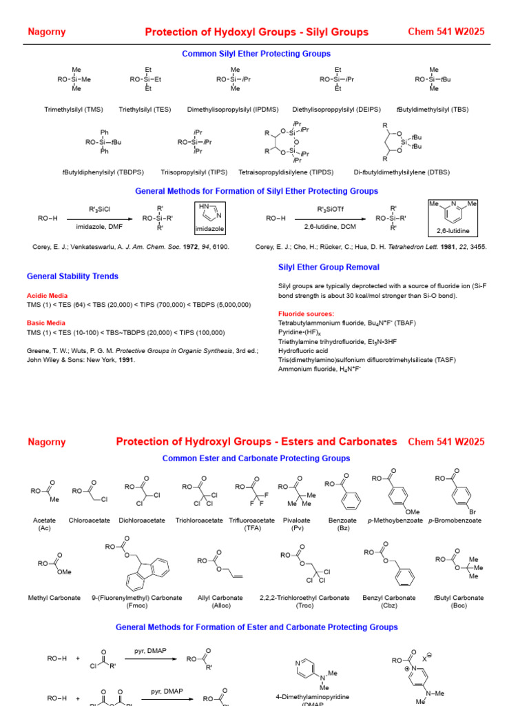 Protecting Group Handout - Week 1 | PDF | Chemical Substances | Chemistry