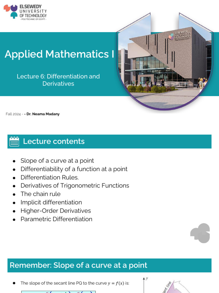 Lecture (6) (Applied Math I) | PDF | Trigonometric Functions | Derivative