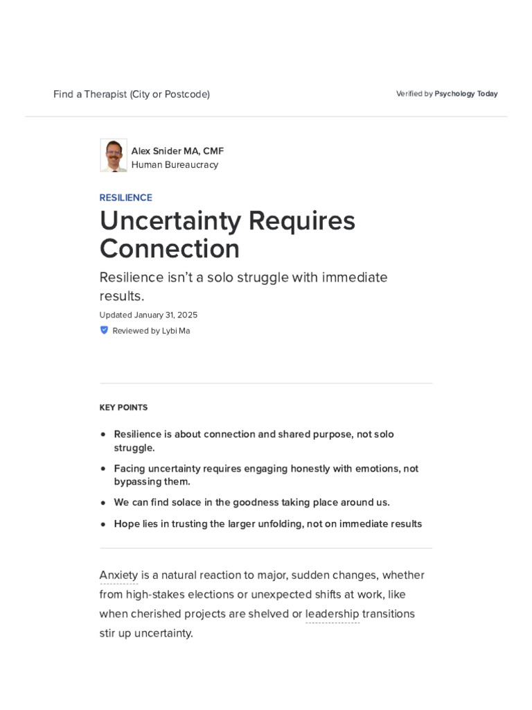 Uncertainty Requires Connection - Psychology Today | PDF ...