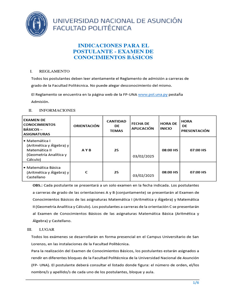 Indicaciones Examen Conocimientos Basicos-1 | PDF | Álgebra | Matemáticas
