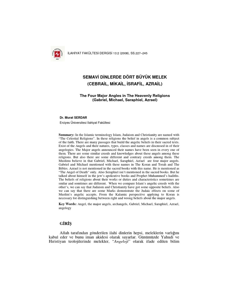 Arastirmax Semavi Dinlerde Dort Buyuk Melek Cebrail Mikail Israfil ...