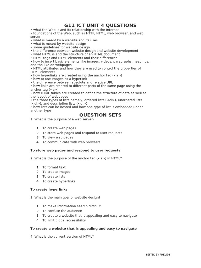 G11 Ict Unit 4 Questions | PDF | World Wide Web | Internet & Web