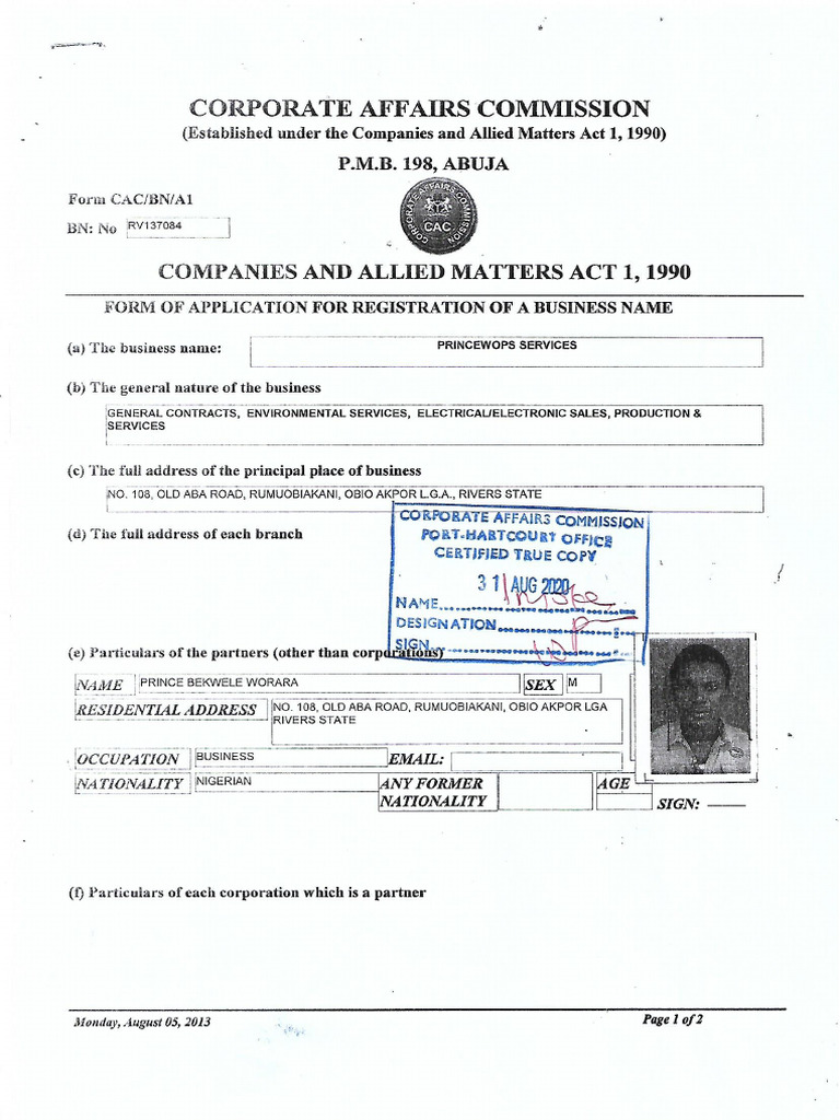 Princewops Services Updated True Copies of BNA 1 and Form 6 | PDF