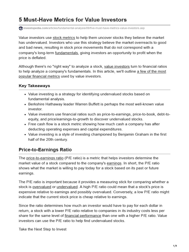 Essential Metrics for Value Investors | PDF | Investing | Value Investing