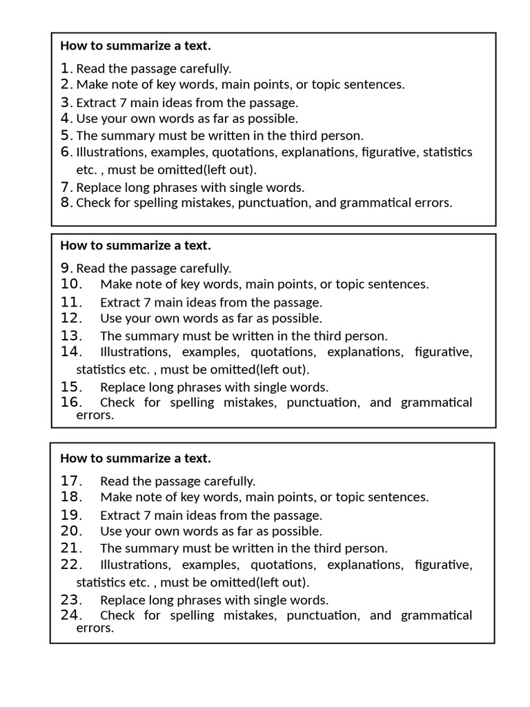 How To Summarise A Text. | PDF