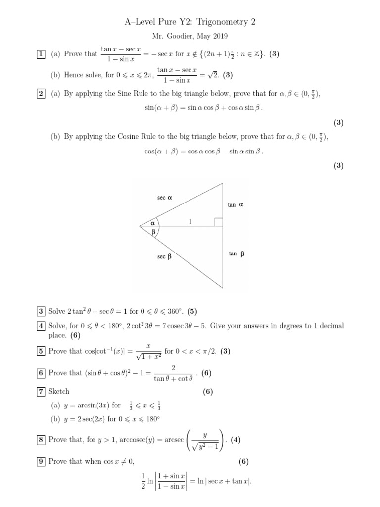A Level Pure Y2 Chapter 6 Trigonometry | PDF | Trigonometric Functions ...