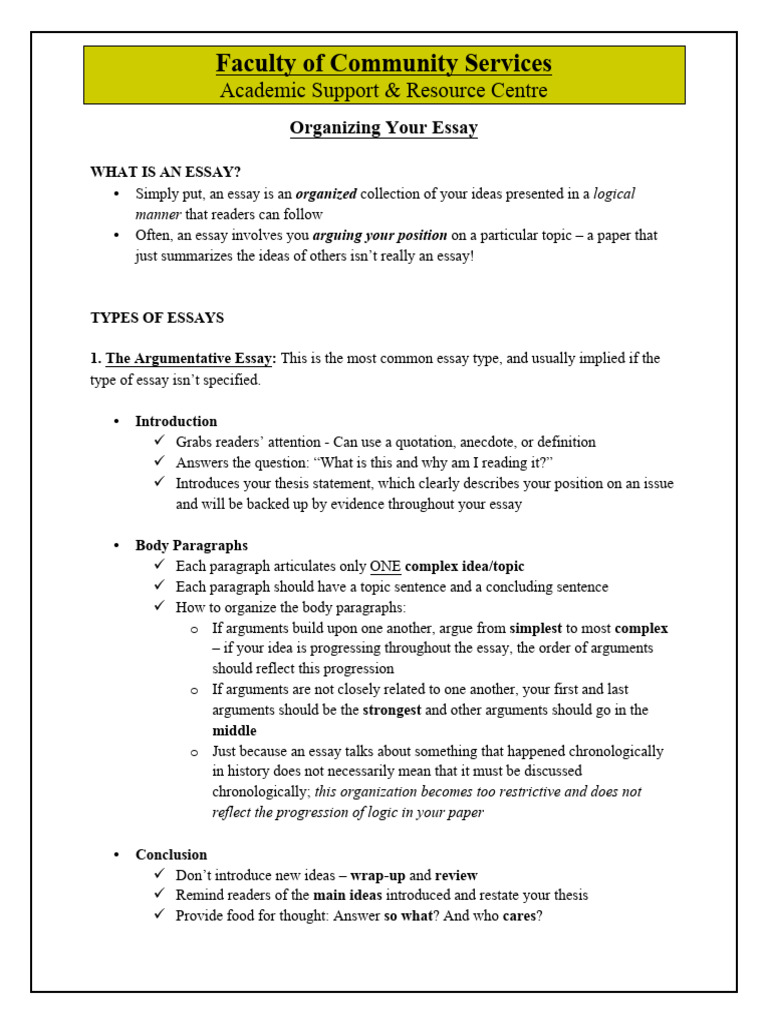 Organizing Your Essay | PDF | Essays | Literature Review