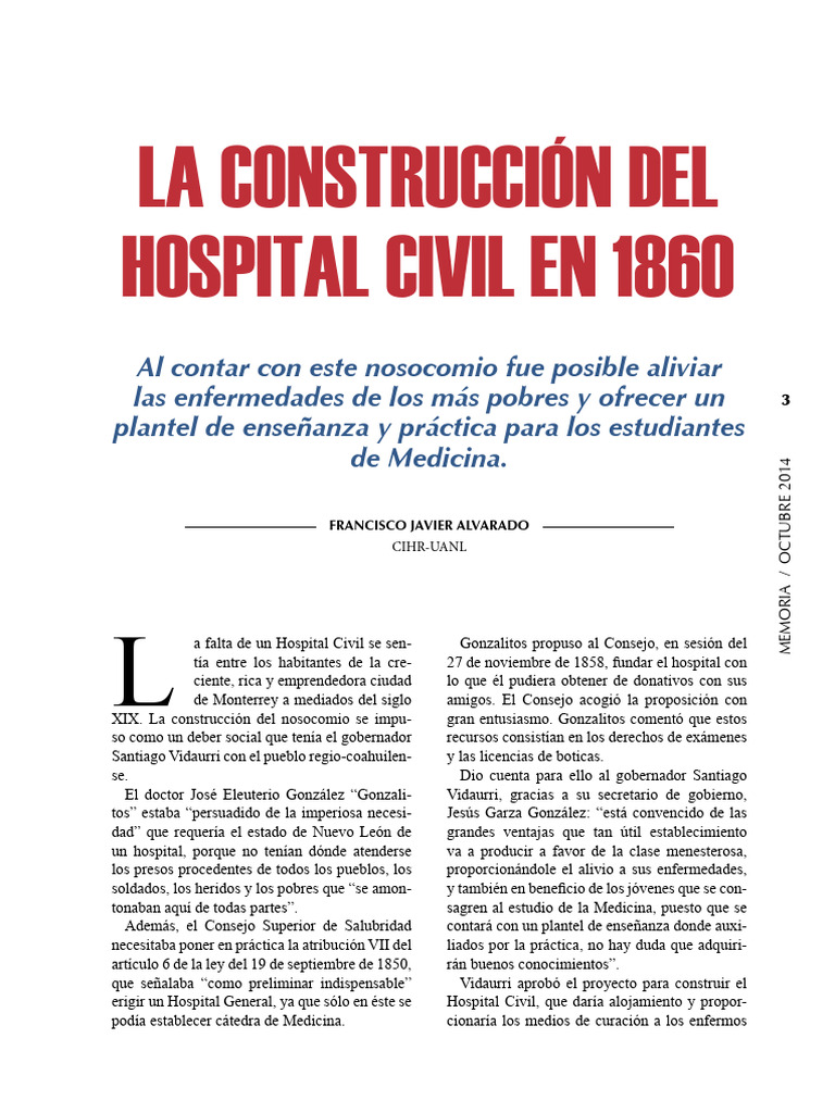 La Construccion Del Hospital Civil en 1860 | PDF | Hospital