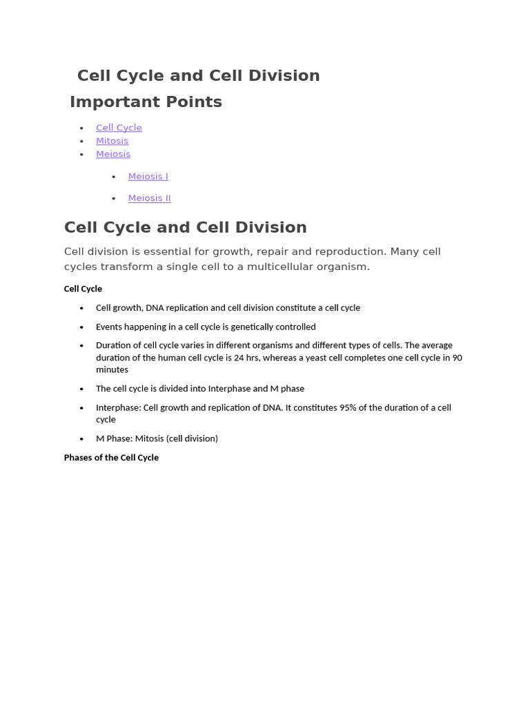 Cell Cycle and Cell Division NOTES | PDF | Meiosis | Mitosis