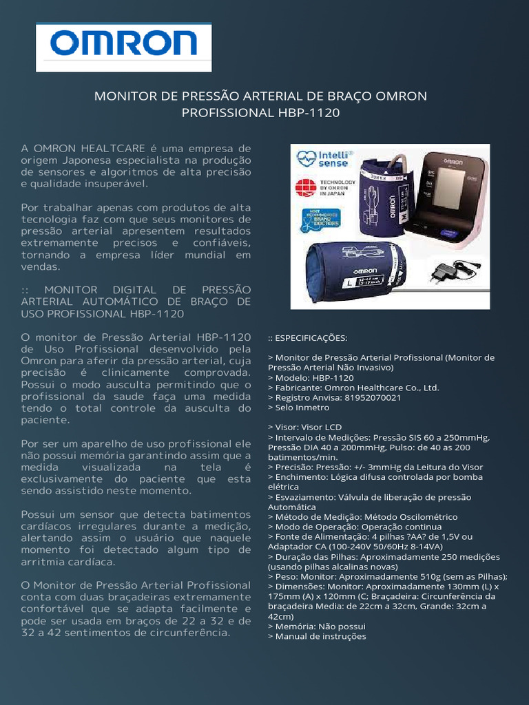 Catalogo HBP 1120 OMRON | PDF | Pressão sanguínea