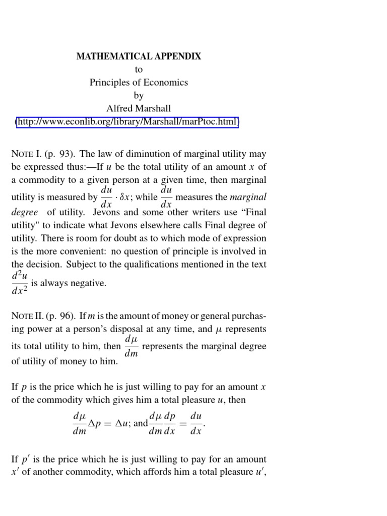Math Apendix Principle Marshall | PDF | Demand | Labour Economics