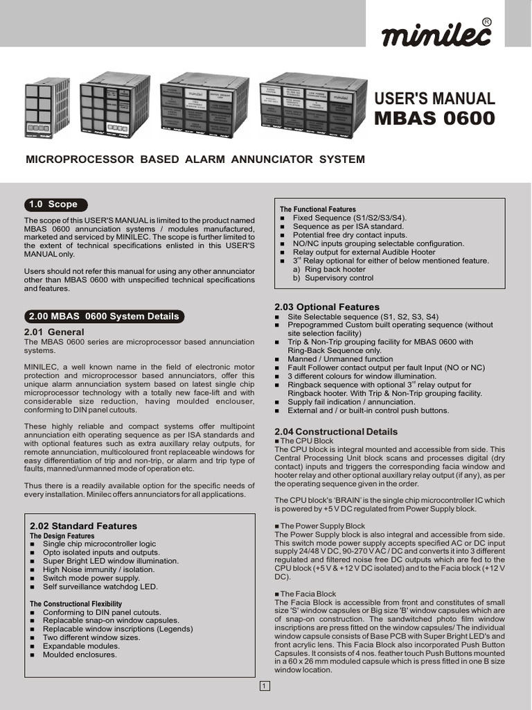 MBAS 0600 Annunciator System Manual | PDF | Relay | Power Supply