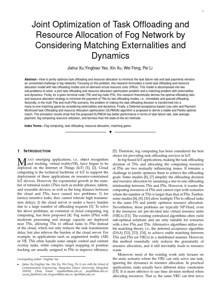 Joint Optimization Of Task Offloading And Resource Allocation Of Fog