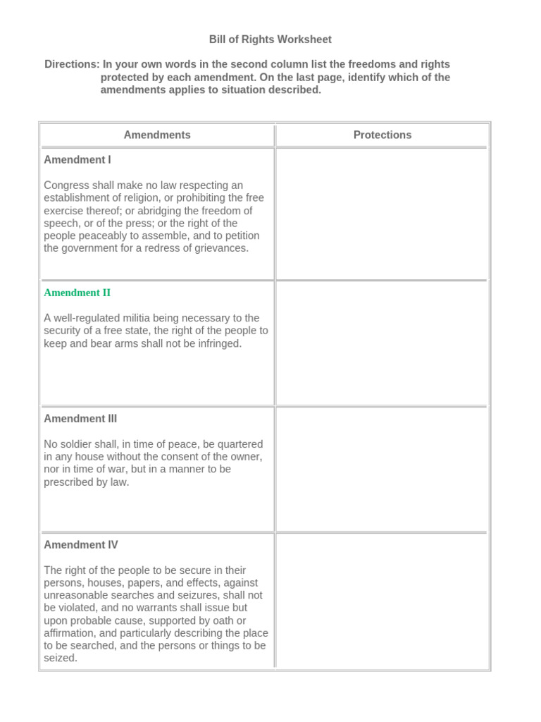 Bill of Rights Summarize and Apply | PDF | United States Bill Of Rights ...