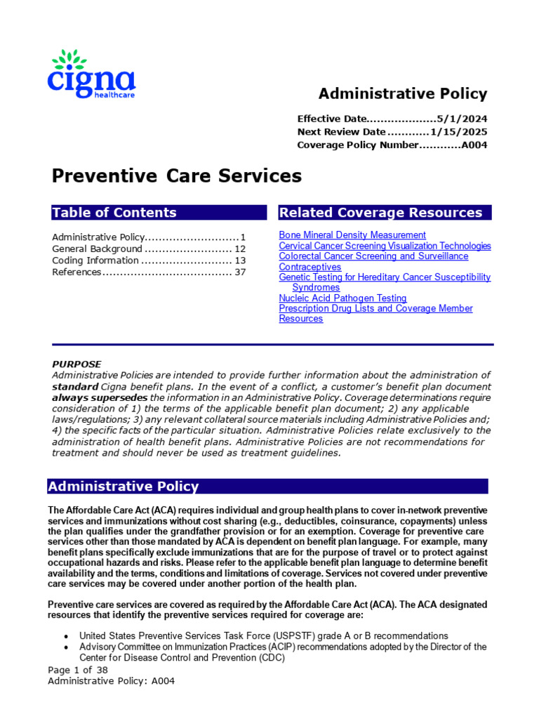 Ad A004 Administrativepolicy Preventive Care Services | PDF | Sexually ...