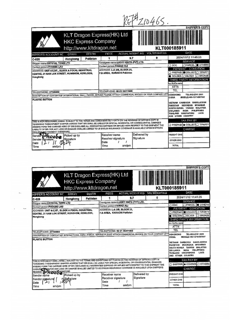 KLT000185911 Awb & Ci | PDF