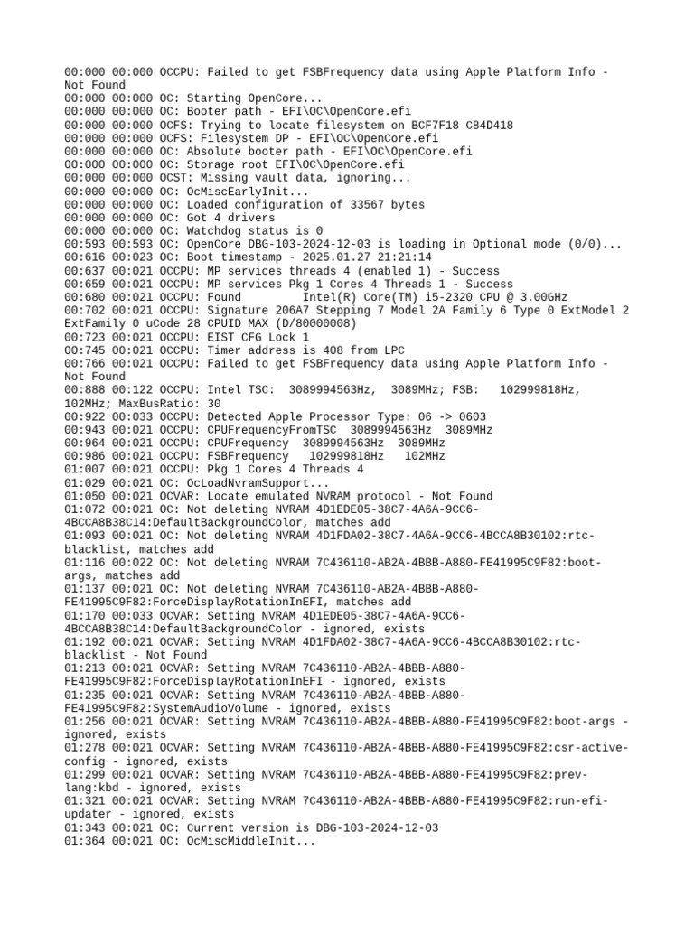 OpenCore Boot Log Analysis | PDF | Software | Computer Architecture