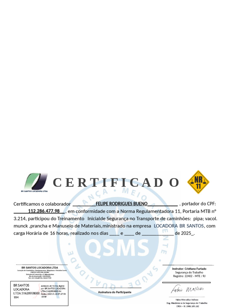 Certificação Nr 11 Para Motoristas De Caminhão Pdf