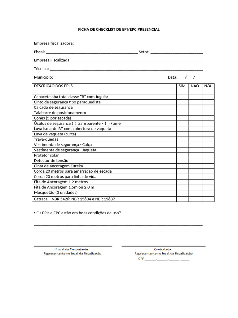 Modelo Chekclist Epi e Epc - 2025 | PDF