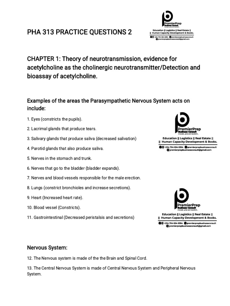Pha 313 Practice Questions - Acetylcholine 1 | PDF | Acetylcholine ...