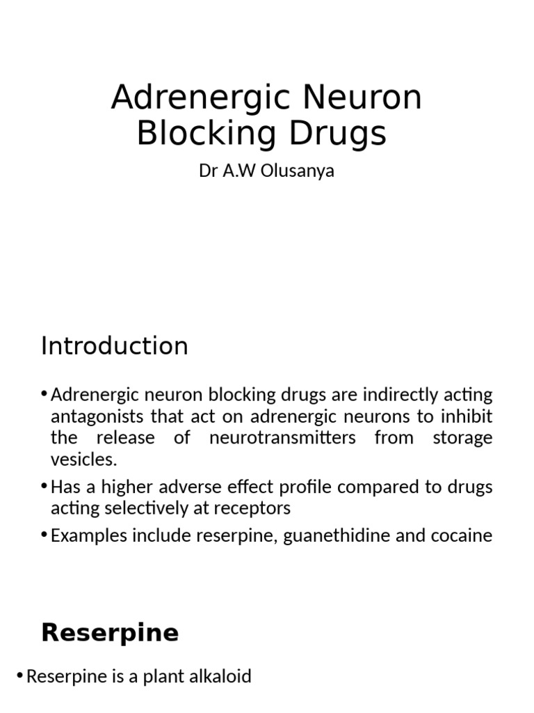 PHA 314 Slide 8 DR Olusanya Adrenergic Neuron Blocking Drugs | PDF ...