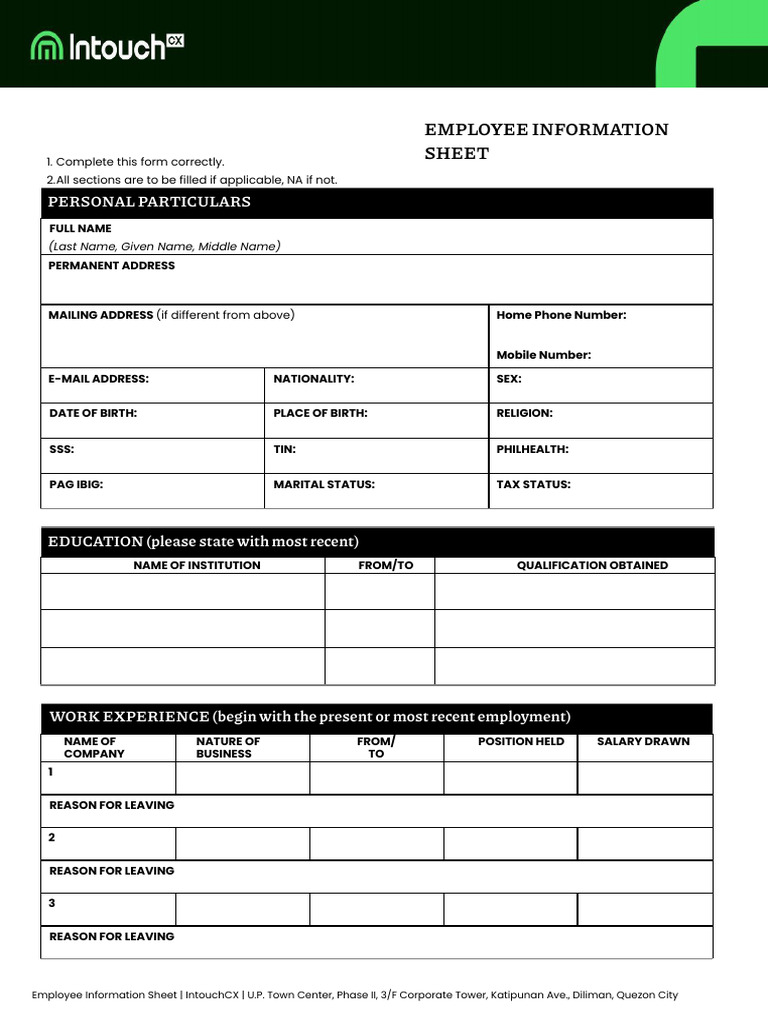 Employee Information Sheet (EIS) - V1 | PDF | Justice | Crime & Violence