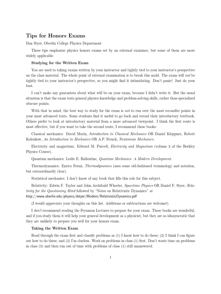 Tips For Honors Exams | PDF | Thesis | Physics