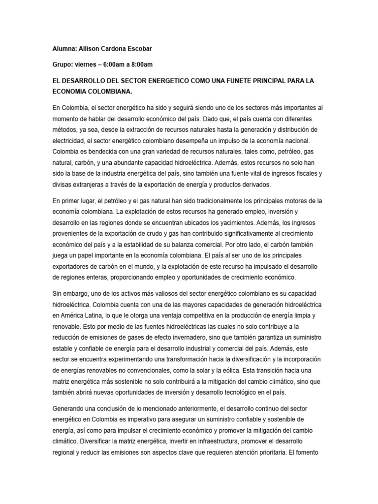 Ensayo de Economia - Allison Cardona | PDF | Energía renovable ...