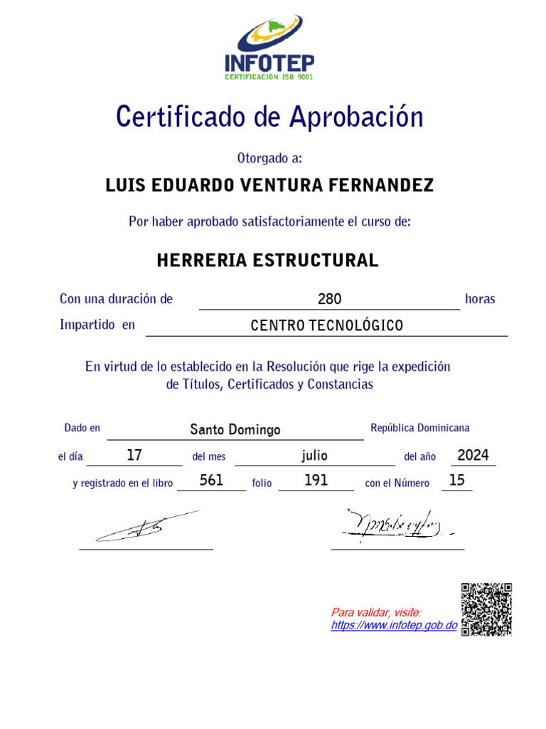 Certificado Herreria Estructural | PDF