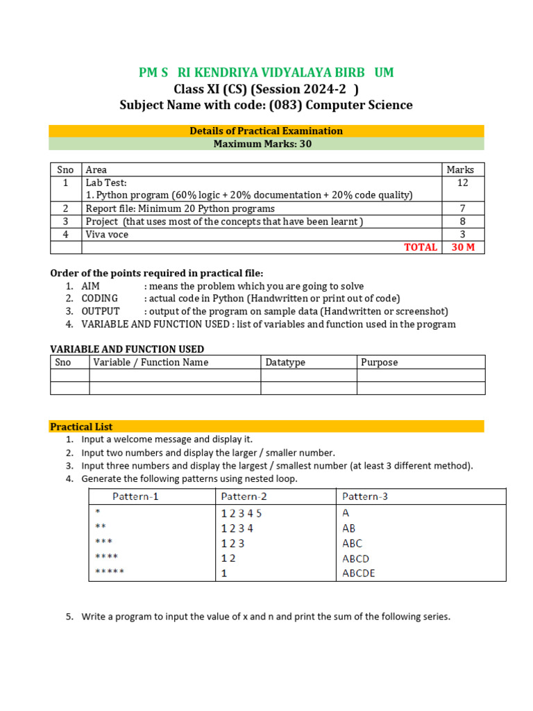 XI_CS_Practical_List_2023-24 | PDF | Computer Program | Programming XI_CS_Practical_List_2023-24 | PDF | Computer Program | Programming