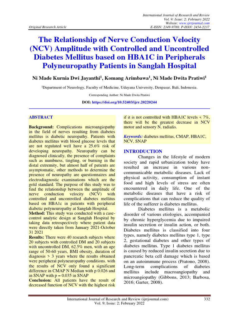 The Relationship of Nerve Conduction Vel | PDF | Peripheral Neuropathy ...
