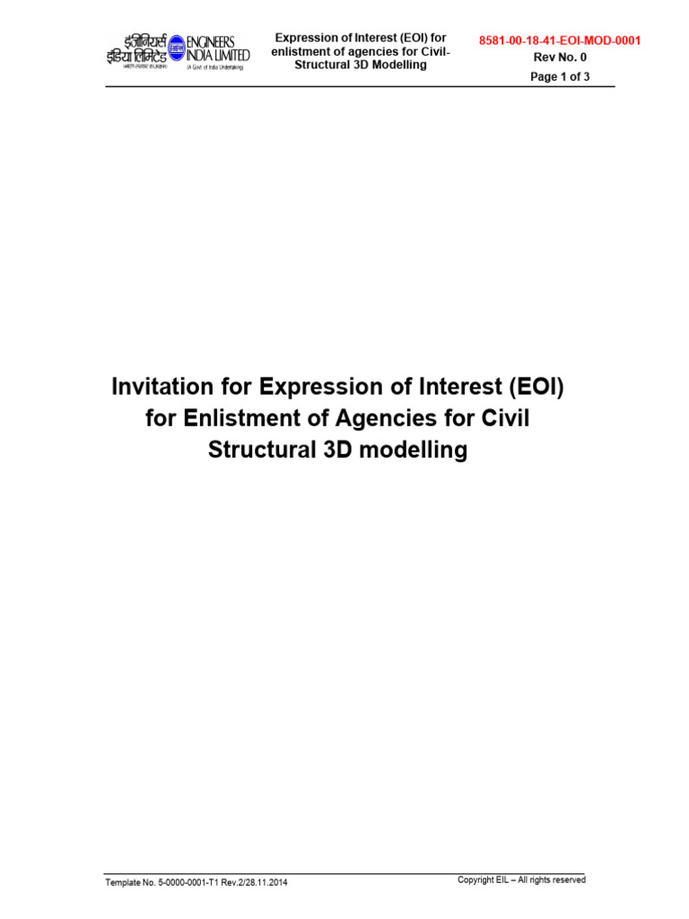 Expression of Interest EOI) For Enlistment of Agencies For Civil Structural 3D Modelling | PDF