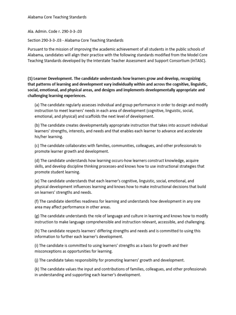 Alabama Core Teaching Standards or Acts | PDF | Educational Assessment ...