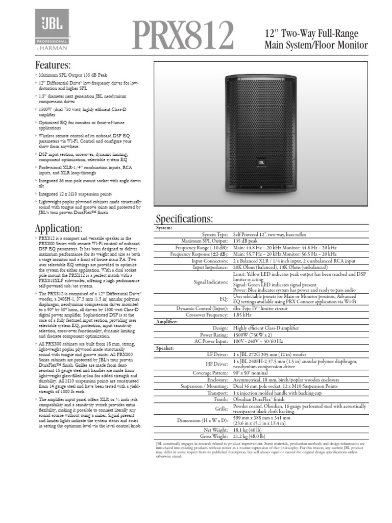 JBL PRX812 SpecSheet 12 16 19 | PDF