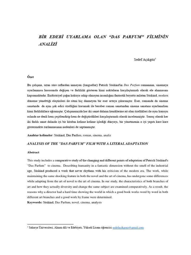 Bir Edebi Uyarlama Olan Das Parfum Filmi | PDF